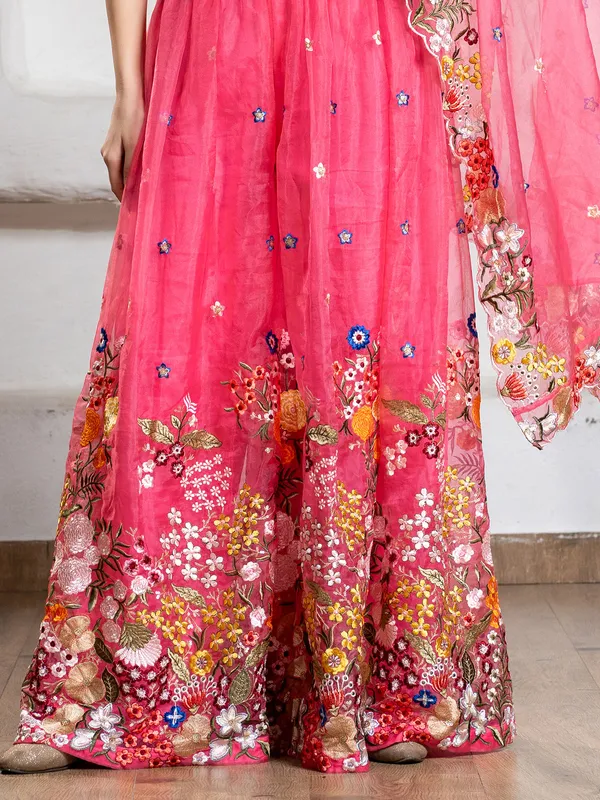 Pink tissue silk palazzo suit for girls-G3-GSS3574