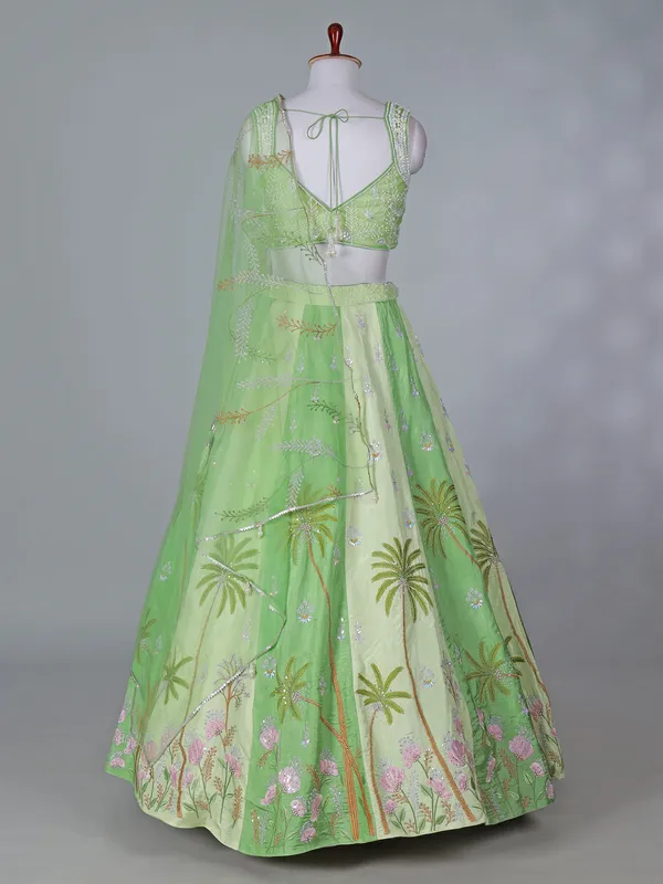 Pista green silk embellished lehenga choli-G3-WLC17758 | Canada