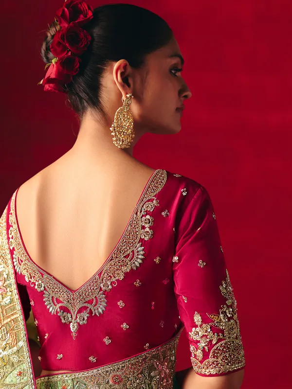 Pista green tissue organza wedding saree-G3-WSA61586 | Canada