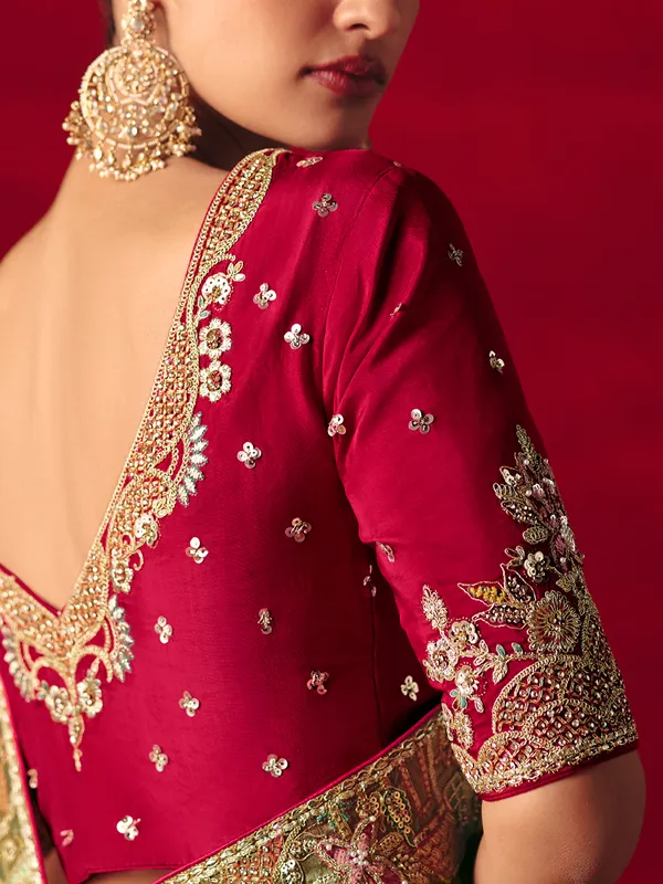 Pista green tissue organza wedding saree-G3-WSA61586 | Canada