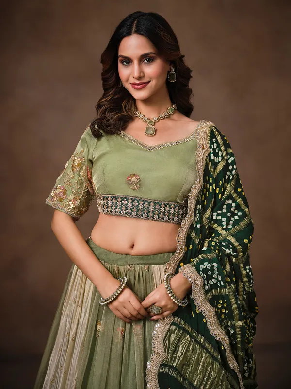 Pista green tissue silk lehenga choli for women-G3-WLC17762