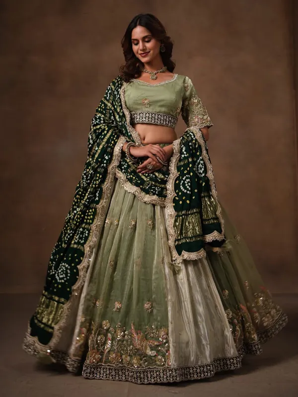 Pista green tissue silk lehenga choli for women-G3-WLC17762