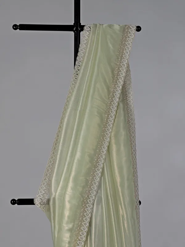 Pista green tissue silk pearl and stone work saree-G3-WSA61340