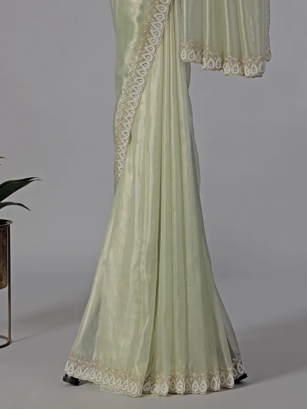 Pista green tissue silk pearl and stone work saree-G3-WSA61340