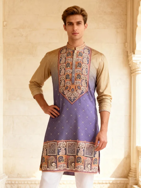 Purple and beige shaded cotton silk kurta suit-G3-MKS6828 | United...