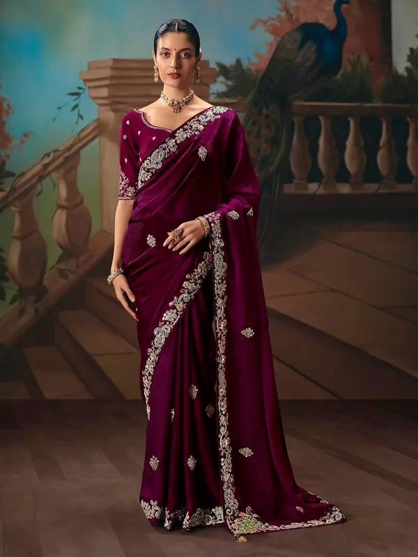 Purple chiffon silk butti work saree-G3-WSA61909