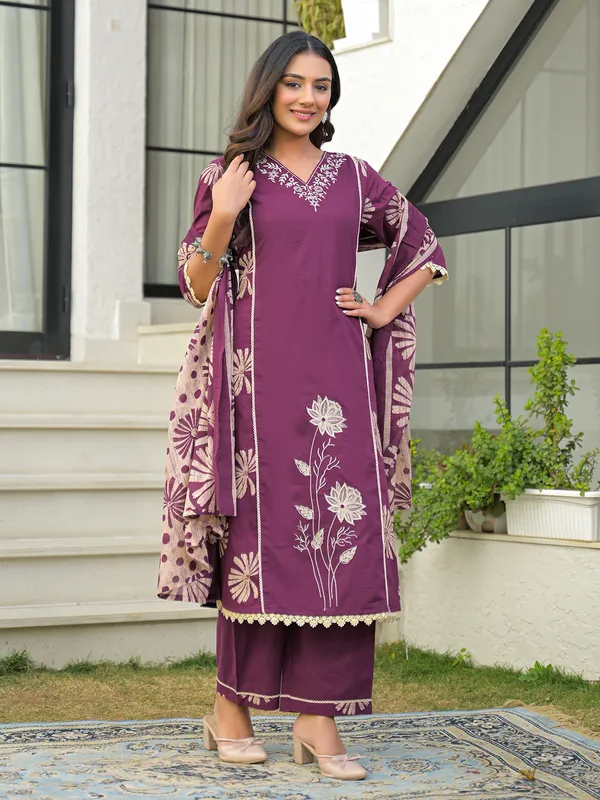Purple festive wear cotton kurti set-G3-WKS1020 | United States