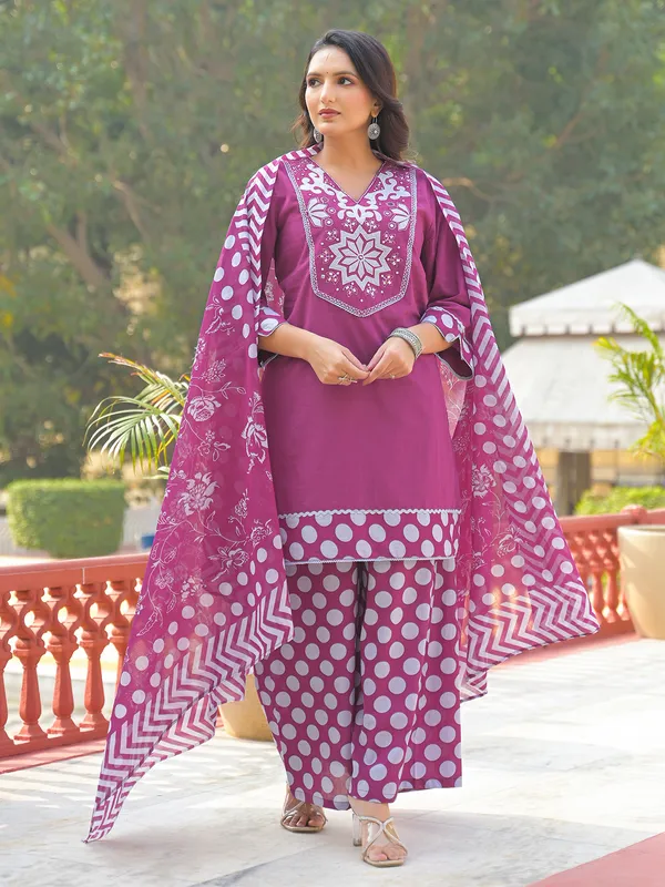Purple printed palazzo kurti set in cotton-G3-WKS1019 | United Kingdom