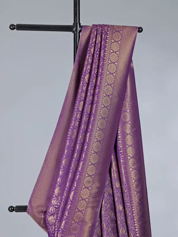 Purple semi kanjivaram silk zari work saree-G3-WSA61517 | Canada