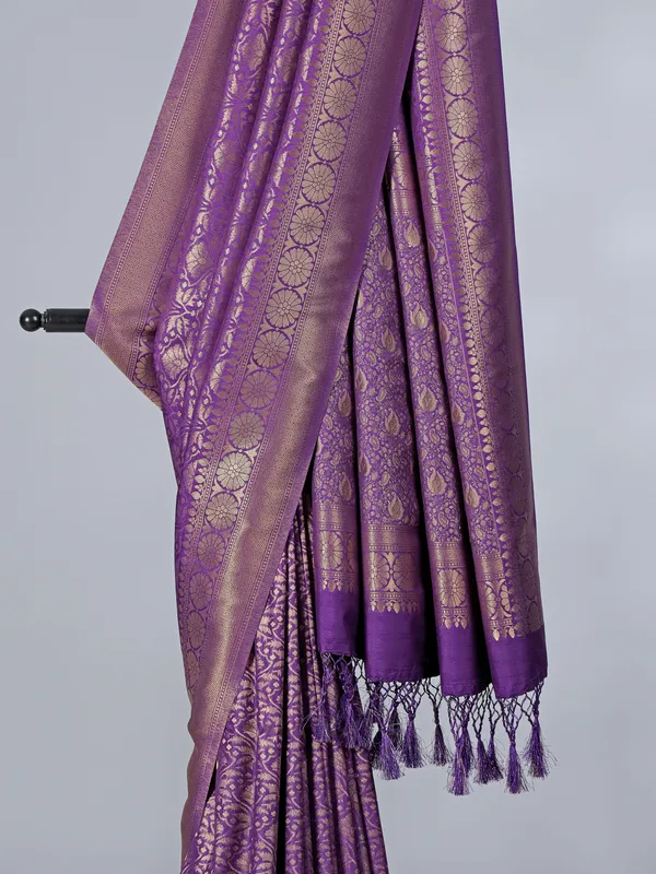 Purple semi kanjivaram silk zari work saree-G3-WSA61517 | Canada