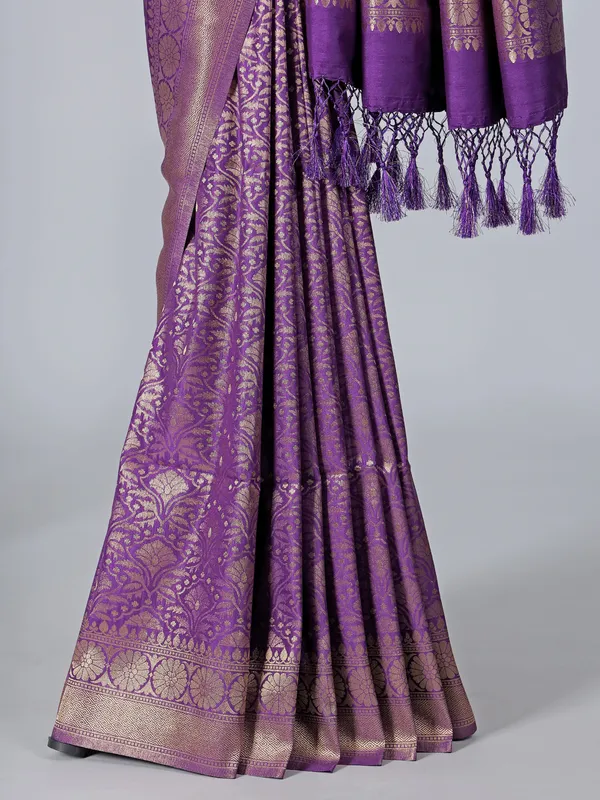 Purple semi kanjivaram silk zari work saree-G3-WSA61517 | Canada