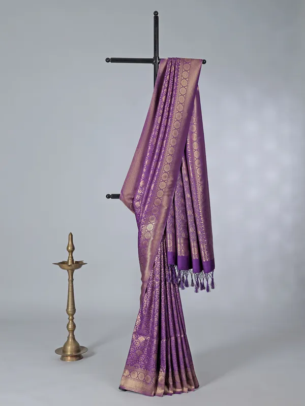 Purple semi kanjivaram silk zari work saree-G3-WSA61517 | Canada