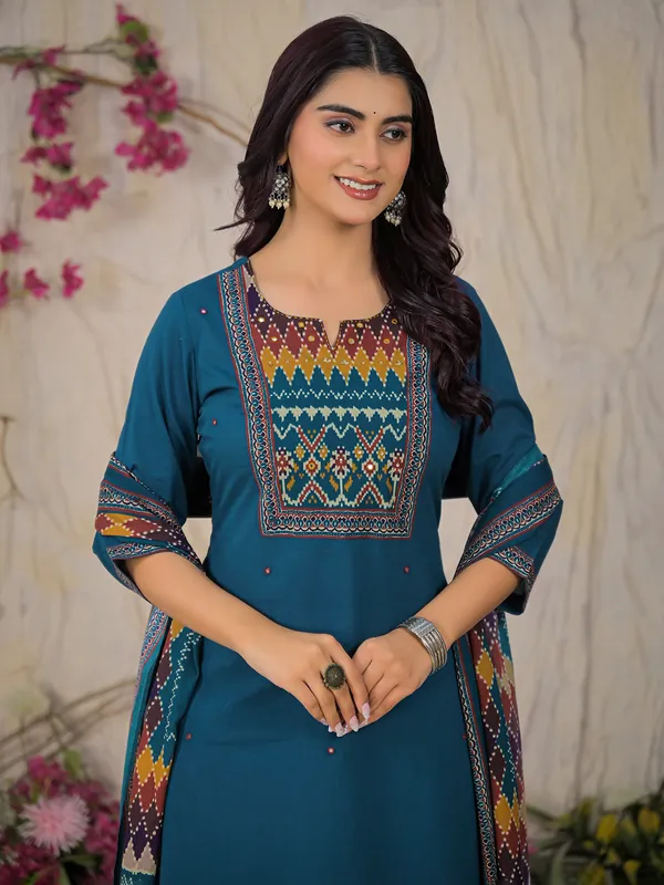 Rama blue cotton silk yoke kurti set-G3-WKS960 | United States