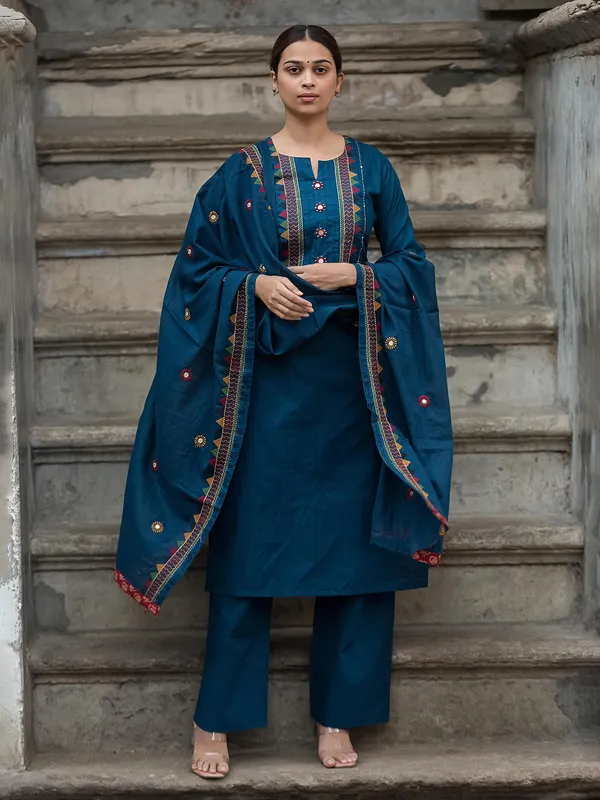 Rama blue cotton yoke style kurti set-G3-WKS948 | Australia