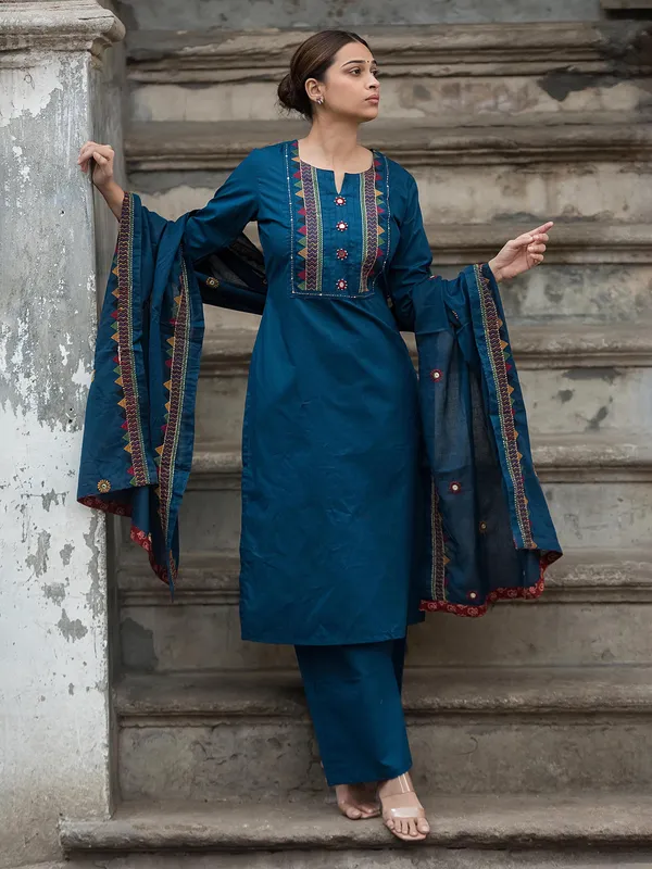 Rama blue cotton yoke style kurti set-G3-WKS948 | Australia