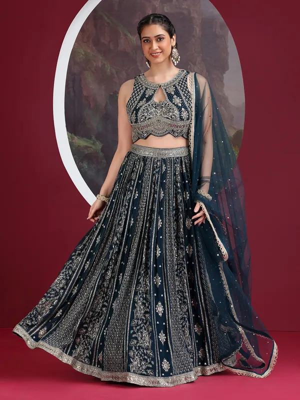 Rama blue designer lehenga choli With dupatta-G3-WLC17641 | United...