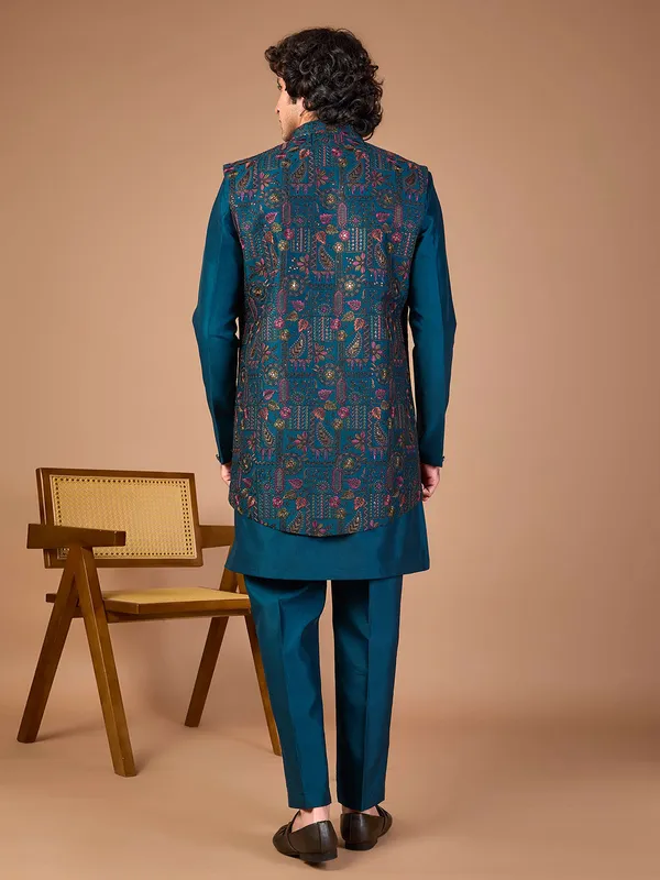 Rama blue silk indowestern set for jacket style-G3-MIW8571 | Australia