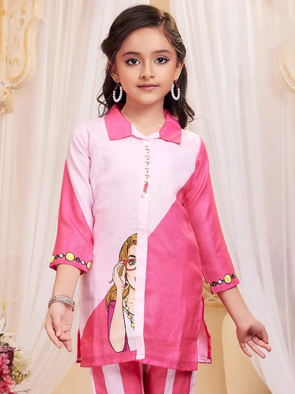 Rani pink printed cotton collar neck co ord set-G3-GCC233 | United...