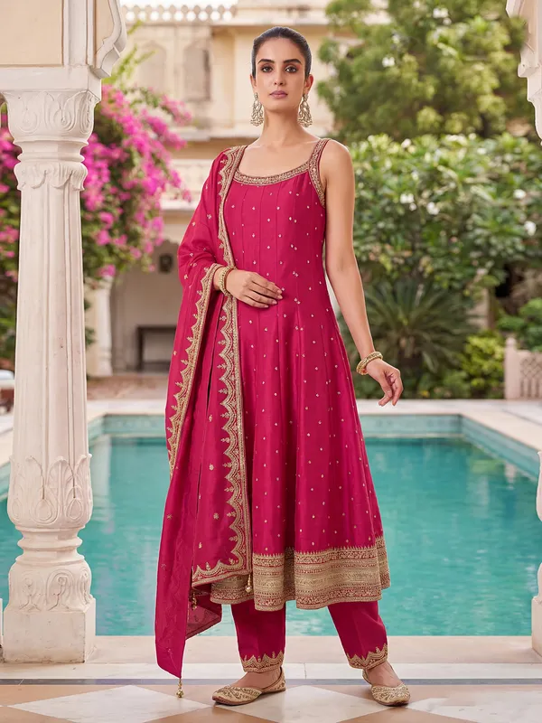 Rani pink silk sleeveless anarkali suit-G3-WSS45046 | Australia
