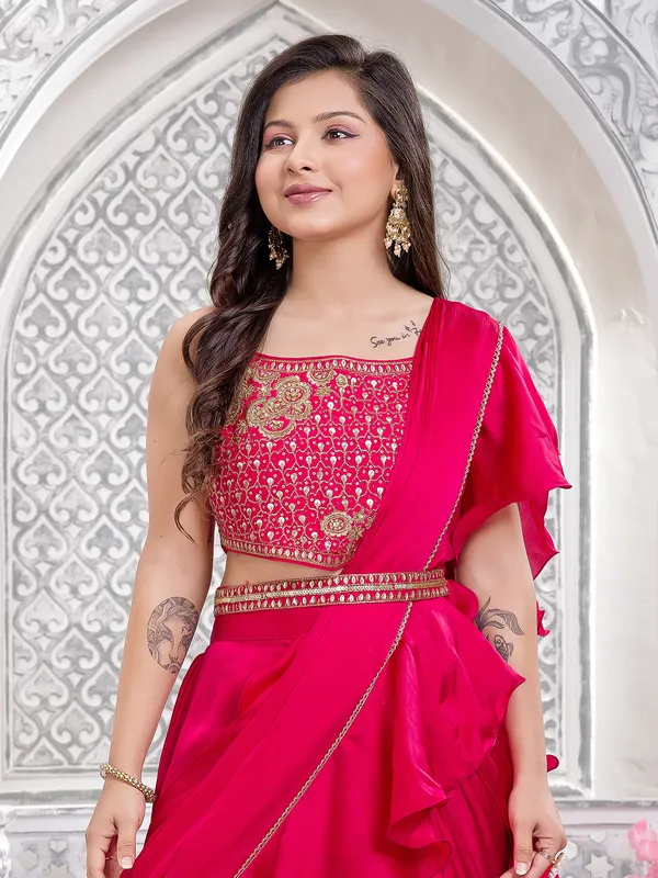 Red chiffon palazzo suit with ruffle dupatta-G3-GSS3577