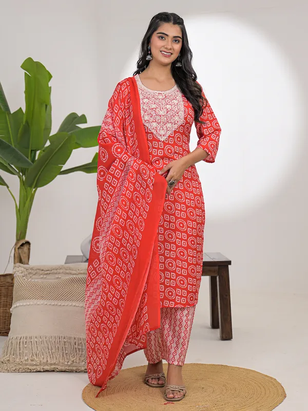 Red festive wear cotton silk kurti set-G3-WKS1011 | Canada