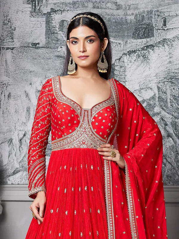 Red pakistani style anarkali silk suit-G3-WSS44820 | United Kingdom