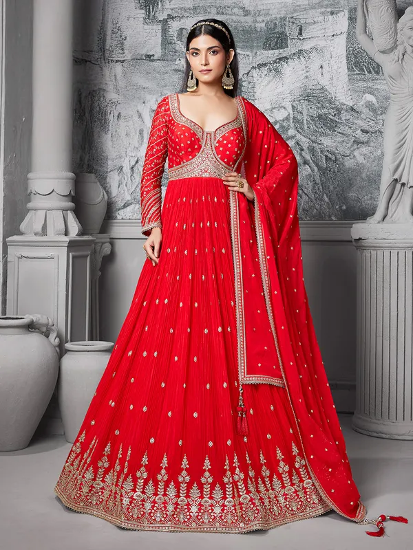Red pakistani style anarkali silk suit-G3-WSS44820 | United Kingdom