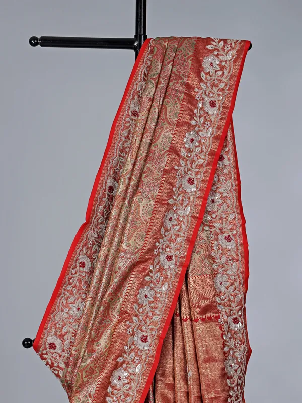 Red semi kanjivaram silk saree with diamond accents-G3-WSA61953