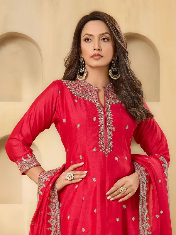 Red silk stand collar wedding salwar suit-G3-WSS44785 | United Kingdom