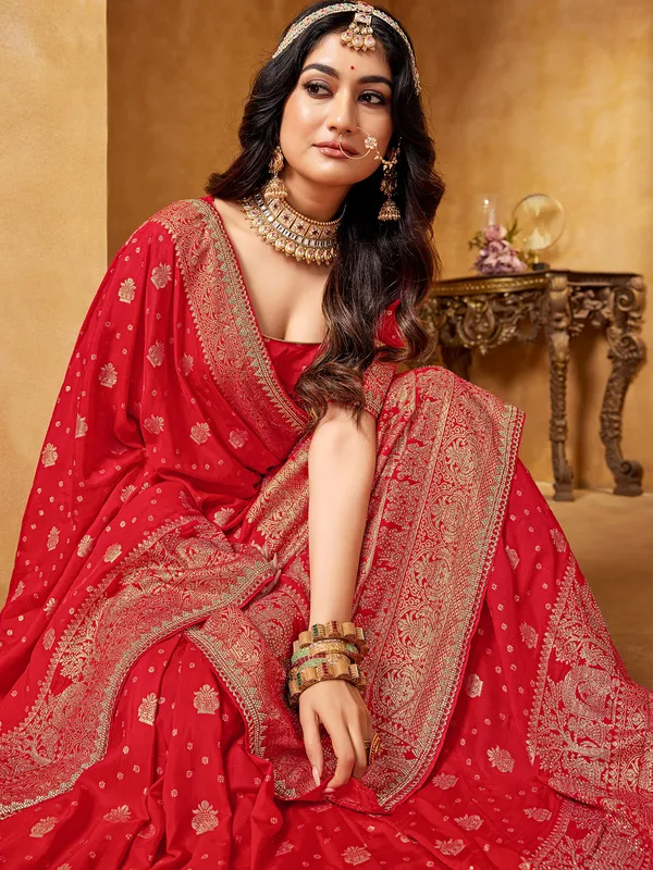 Red vibrant bhavana festive drape-G3-WSA61227 | Singapore