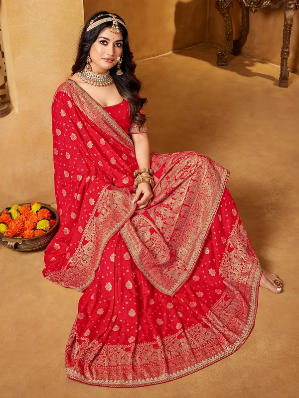 Red vibrant bhavana festive drape-G3-WSA61227 | Singapore