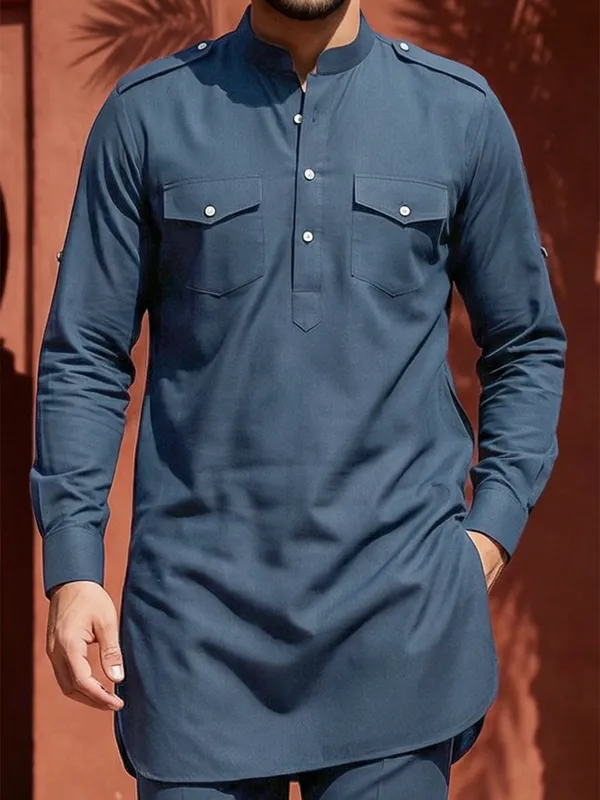 Royal blue festive mandarin pathani suit-G3-MPS4309