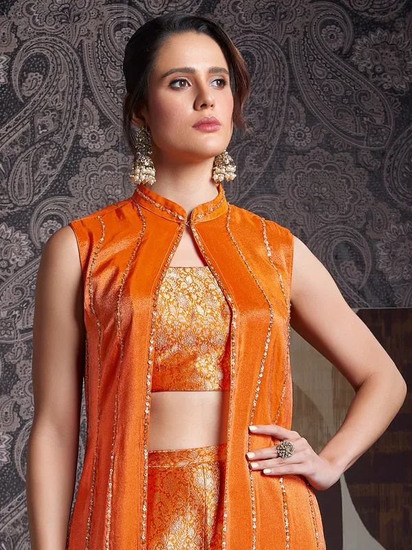 Rust orange tissue silk jacket salwar suit-G3-WSS44934 | United States