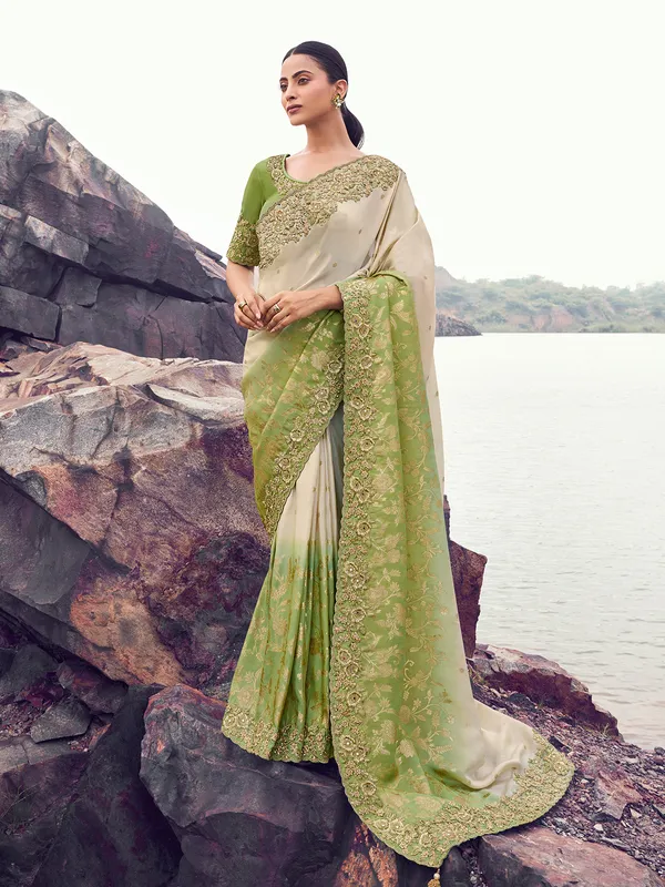 Shaded green tissue silk saree-G3-WSA61177 | United States