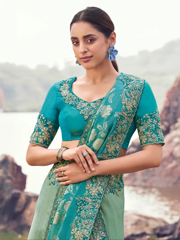 Shaded sky blue tissue silk saree-G3-WSA61164 | United States