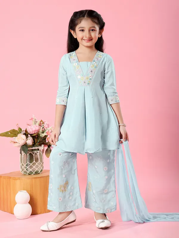 Sky blue festive wear palazzo suit for girls-G3-GSS3648 | Canada