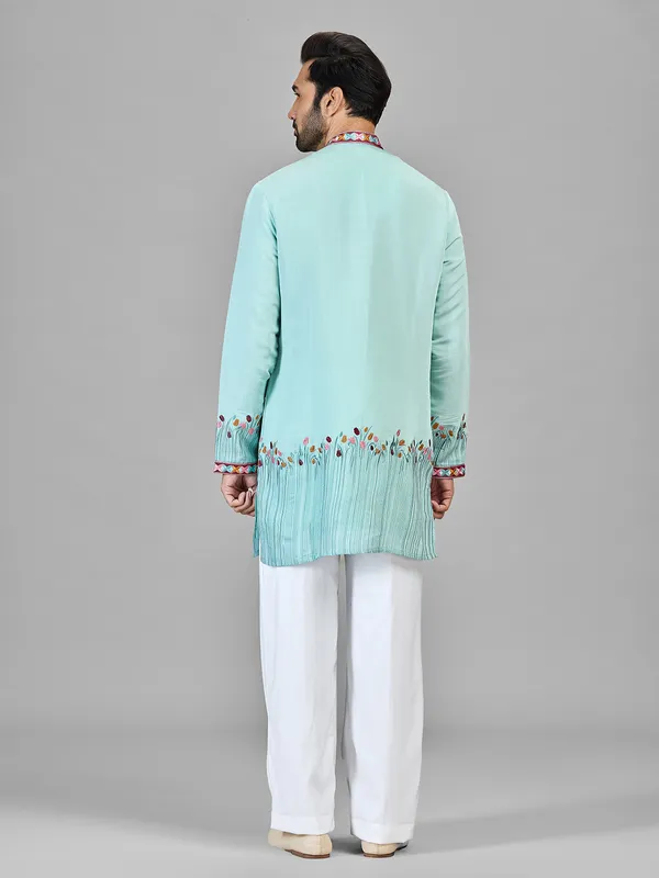 Sky blue luminous silk festive wear-G3-MKS6960 | Singapore