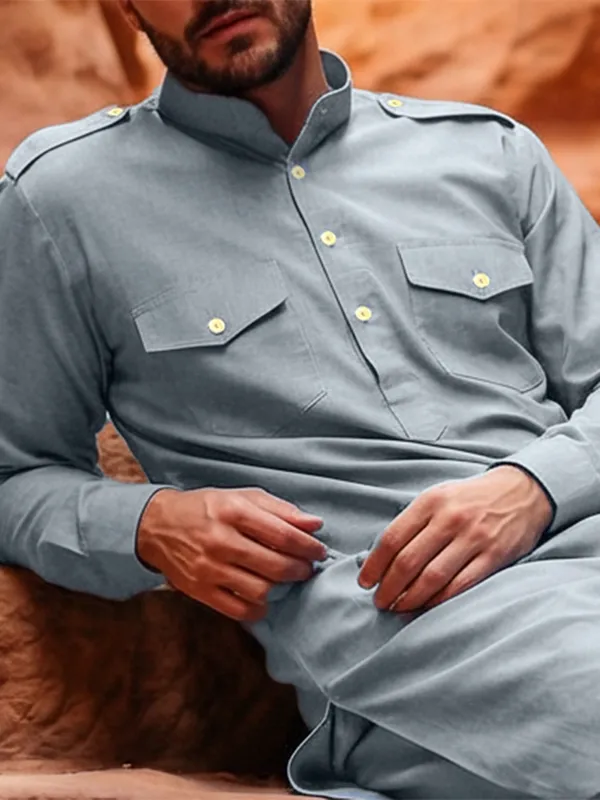 Sky blue modern mandarin collar pathani-G3-MPS4305