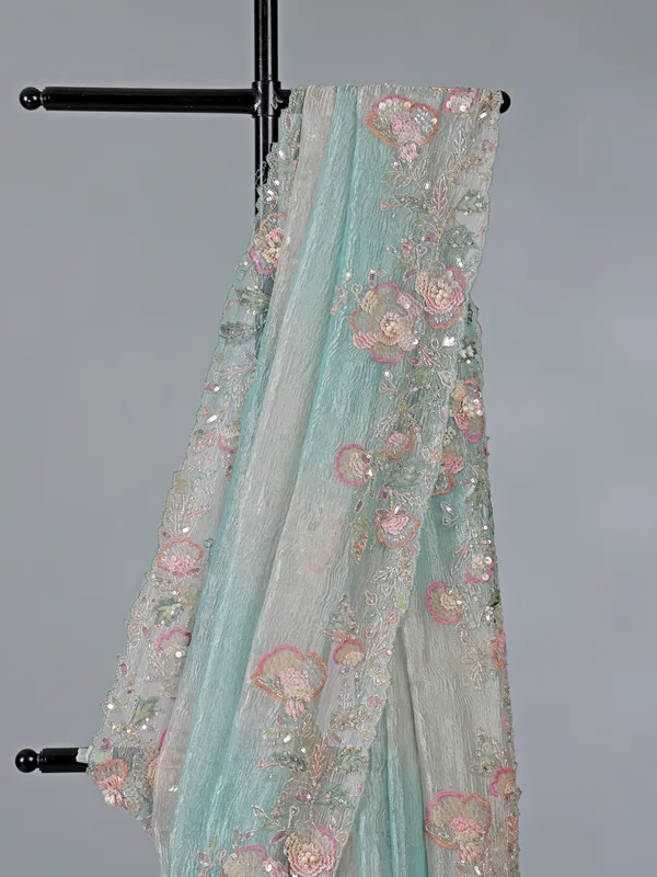 Sky blue shaded tissue silk saree with beads work-G3-WSA59741