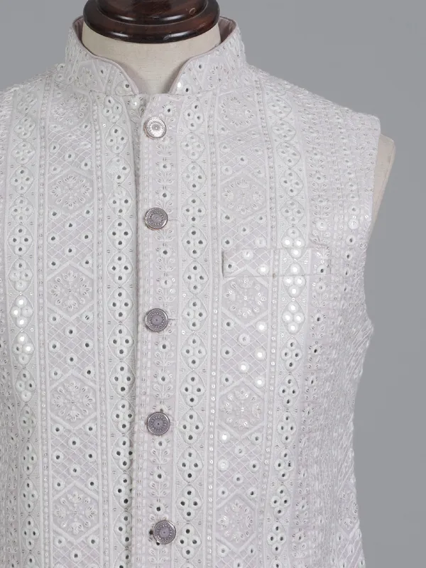 White cotton silk waistcoat with embroidery-G3-MWC2821 | United...