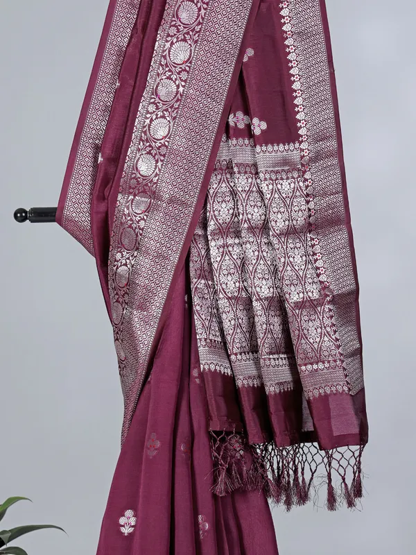 Wine art silk zari butti work festive saree-G3-WSA61789