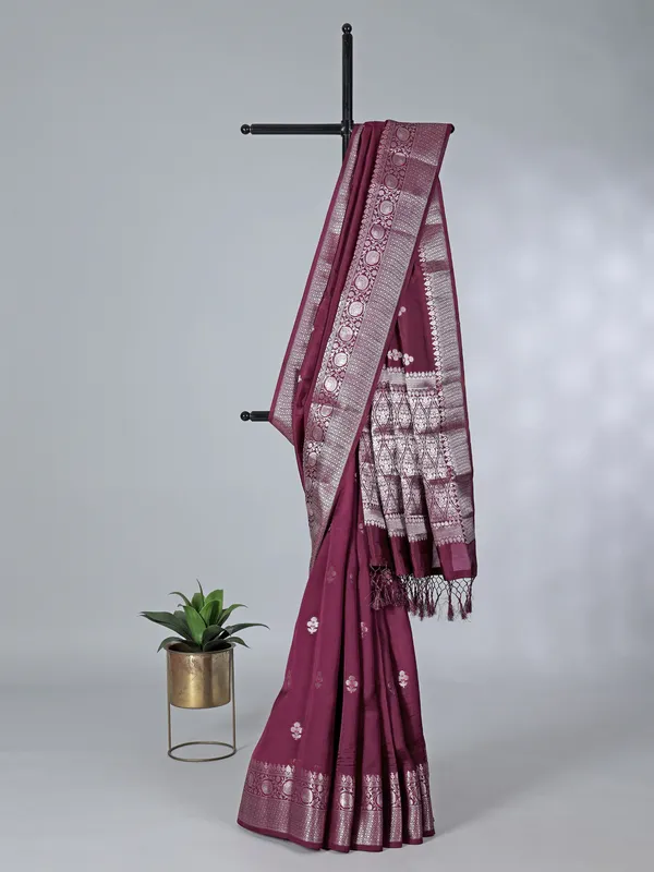 Wine art silk zari butti work festive saree-G3-WSA61789