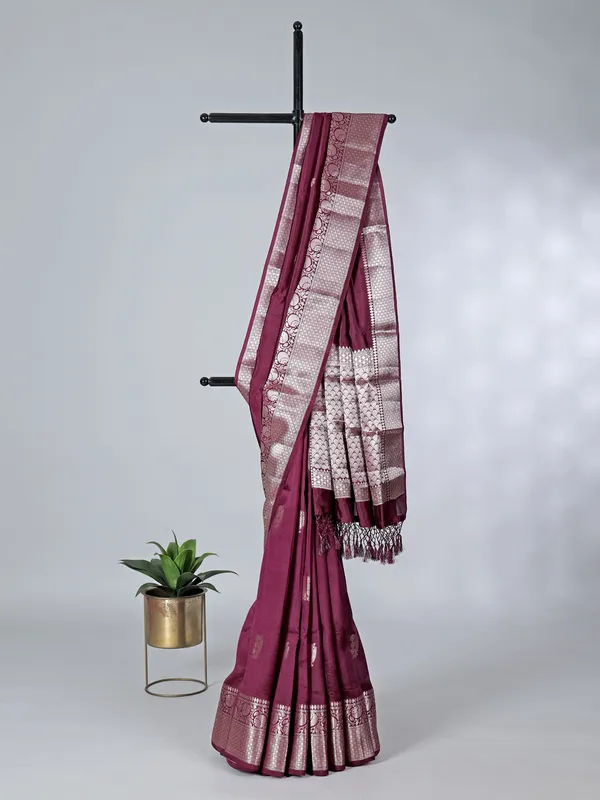 Wine art silk zari work wedding saree-G3-WSA61780