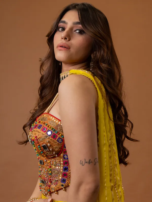 Yellow embellished cotton silk palazzo suit-G3-WSS44864 | Australia