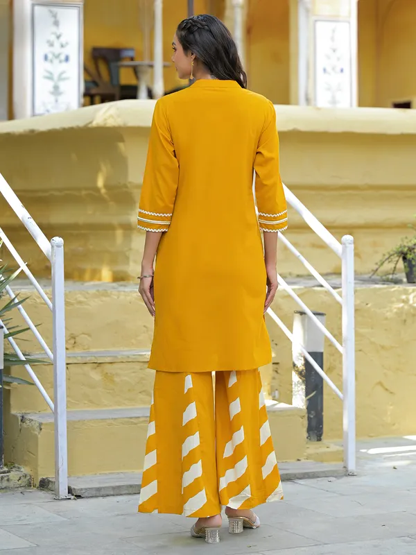 Yellow festive wear cotton kurti set with palazzo-G3-WKS1024