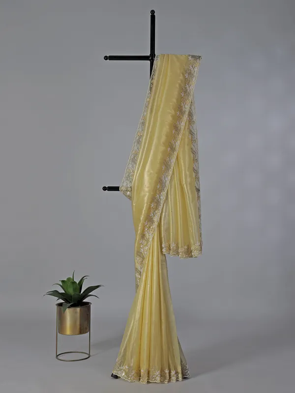 Yellow tissue silk haldi wedding saree-G3-WSA61331 | Canada