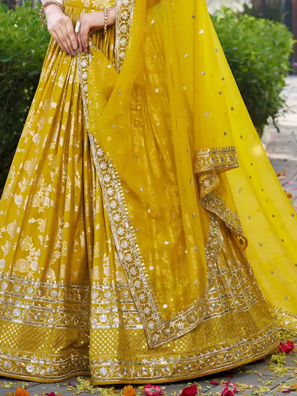 Yellow unstitched lehenga choli haldi ceremony wear-G3-WLC17838