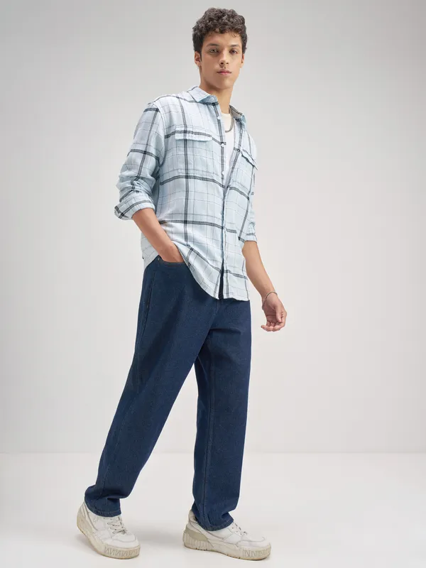 Buy Highlander Blue Checked Relaxed Fit Casual Shirt Online - HLSH027689