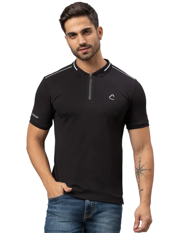 Being Human Regular Fit Men Polo Neck T-Shirts-Black