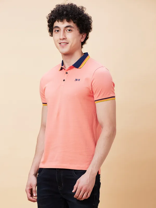 Being Human Regular Fit Men Collared T-Shirts-Burnt Coral